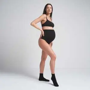SKIMS Maternity High Waisted Thong | White | | Cotton Jersey - Soot