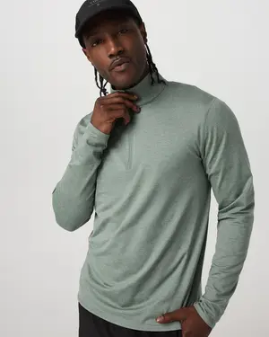Vuori Ponto Half Zip Mock Neck - Thyme Heather