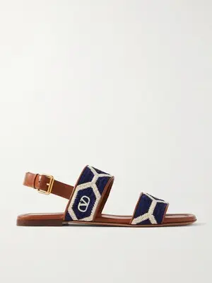 ValentinoGaravani Embroidered Leather Sandals - Blue