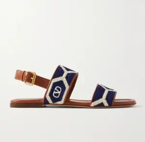 ValentinoGaravani Embroidered Leather Sandals Navy
