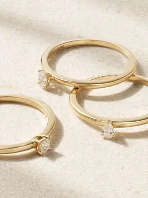 STONE AND STRAND Set Of Three 14-karat Diamond Rings