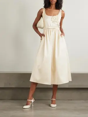 SELF-PORTRAIT Appliquéd Belted Satin Midi Dress