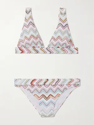 Missoni Striped Metallic Crochet-knit Bikini - White