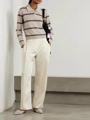 LESET Barb Pleated Satin Straight-leg Pants - Neutrals