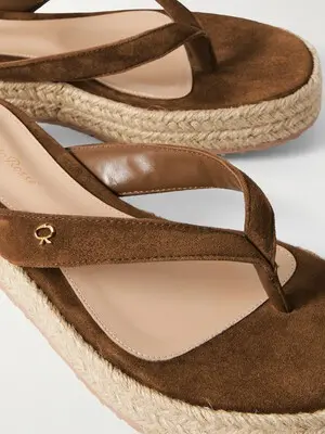 GIANVITO ROSSI Embellished Suede Espadrille Platform Flip Flops