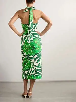 Cara Cara Perla Printed Linen Halterneck Midi Dress