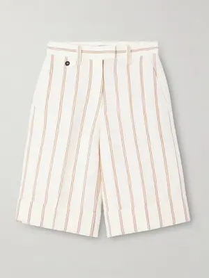 Brunello Cucinelli Pinstriped Linen And Cotton-blend Shorts - Off-white