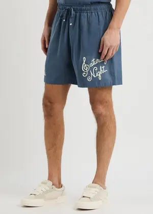 Amiri Saturday Night Embroidered Shorts - Navy