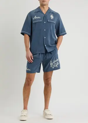 Amiri Saturday Night Embroidered Shorts - Navy