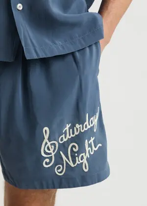 Amiri Saturday Night Embroidered Shorts - Navy