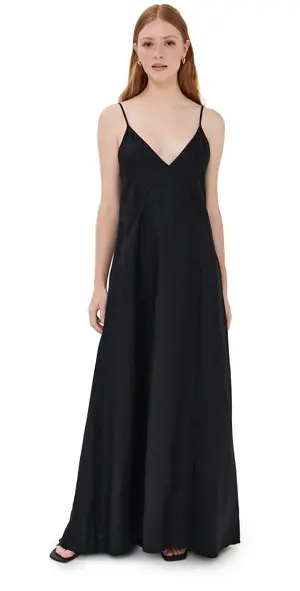 Another Tomorrow Linen Maxi Slip Dress - Black