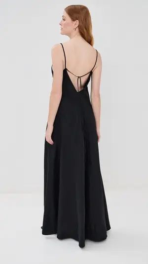 Another Tomorrow Linen Maxi Slip Dress - Black