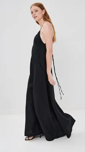 Another Tomorrow Linen Maxi Slip Dress - Black