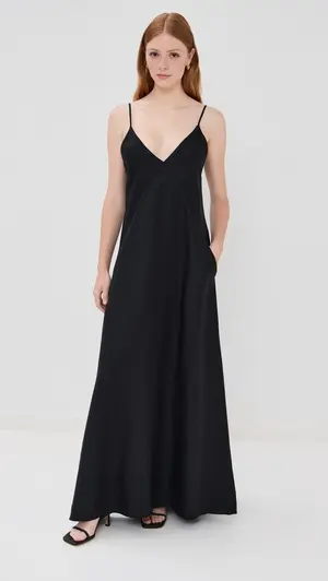 Another Tomorrow Linen Maxi Slip Dress - Black