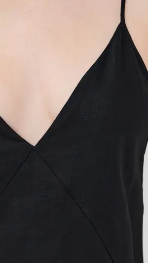 Another Tomorrow Linen Maxi Slip Dress - Black