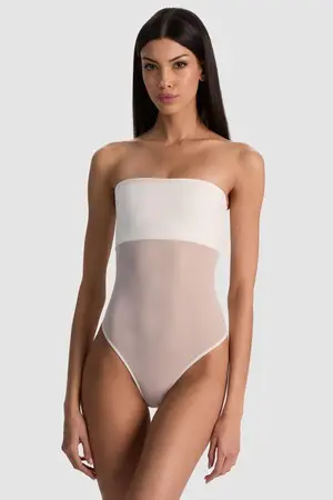 Alice + Olivia Strapless Bandeau Bodysuit - White