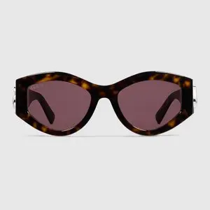 Gucci Oval Frame Sunglasses With Double G - Brown