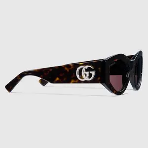 Gucci Oval Frame Sunglasses With Double G - Brown