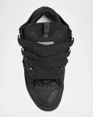 LANVIN Curb Leather Low-top Sneakers - Black/black