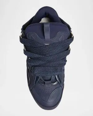 LANVIN Curb Leather Low-top Sneakers - Navy Blue