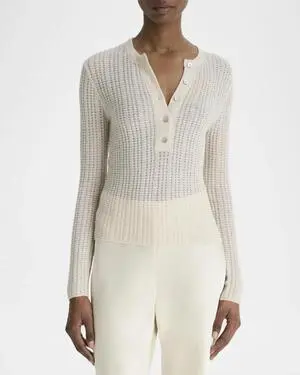 Vince Waffle-knit Henley Top - White Sand