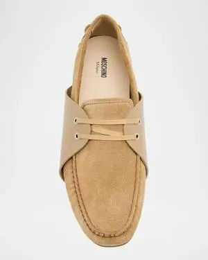 Moschino Suede And Leather Loafers - Beige