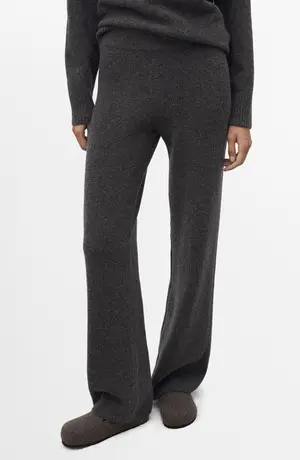 Mango Knit Straight Leg Pants - Charcoal