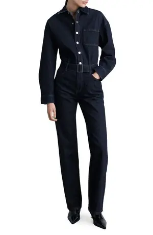 Mango Belted Long-sleeve Jumpsuit - Open Blue