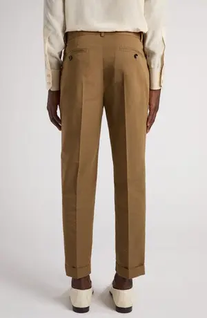 TOM FORD Fluid Double Pleat Cotton & Silk Poplin Pants - Chestnut