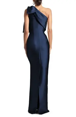Sachin & Babi Bonnie Bow One-shoulder Gown - Midnight Sky