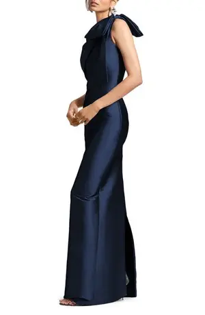 Sachin & Babi Bonnie Bow One-shoulder Gown - Midnight Sky