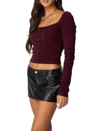 EDIKTED Ansley Cable Knit Crop Top