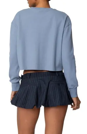 EDIKTED 88 Long Sleeve Crop Knit Top - Blue