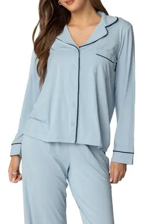 EDIKTED Jeanette Button-up Pajama Top - Light-blue