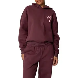 EDIKTED Sasha Bow Detail Hoodie - Burgundy