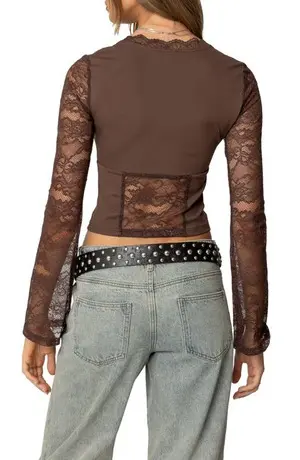 EDIKTED Stephi Lace Split Front Crop Top