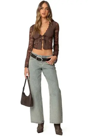 EDIKTED Stephi Lace Split Front Crop Top