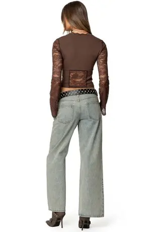 EDIKTED Stephi Lace Split Front Crop Top