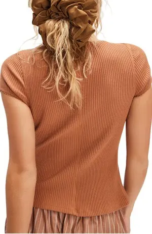 Free People Short Sleeve Cotton-blend Cardigan - Rust