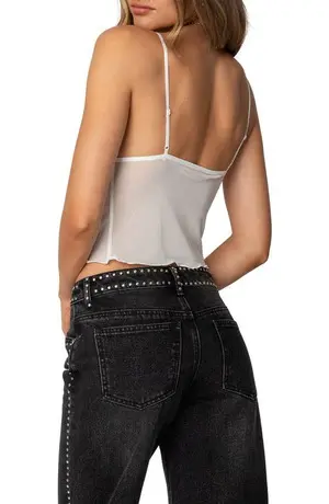 EDIKTED Malika Semisheer Lace Trim Camisole