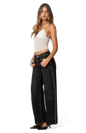 EDIKTED Malika Semisheer Lace Trim Camisole