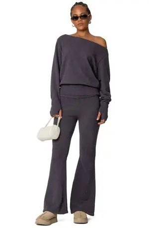 EDIKTED Plush Oversize Asymmetric Sweater - Dark Gray