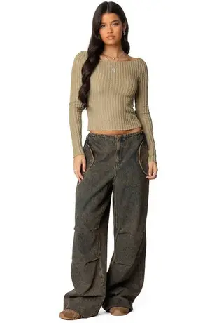 EDIKTED Regine Low Rise Oversize Parachute Jeans