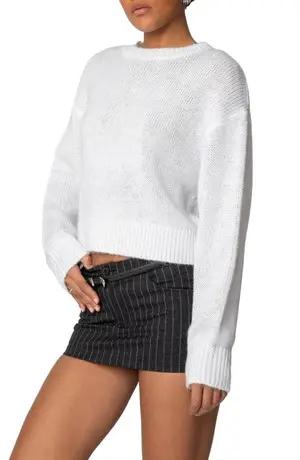 EDIKTED Kyrah Oversized Cropped Sweater - White