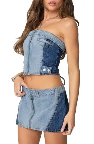 EDIKTED Reni Contrast Denim Corset Top