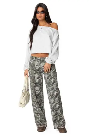 EDIKTED Avenline One-shoulder Sweatshirt - Gray-melange