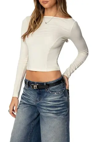 EDIKTED Nikola Boat Neck Crop Top