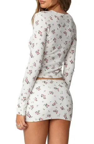 EDIKTED Melany Floral Waffle Long Sleeve T-shirt
