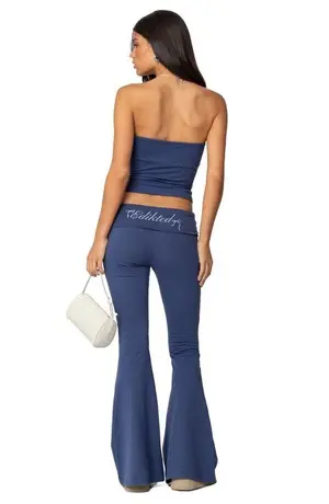 EDIKTED Aiyana Bow Crop Stretch Cotton Tube Top - Blue