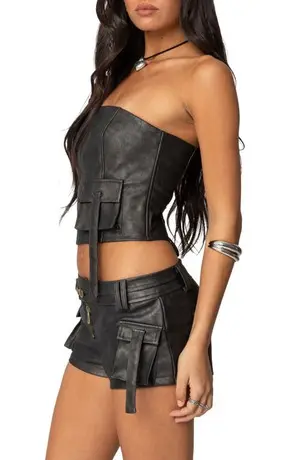 EDIKTED Ryan Faux Leather Cargo Corset Top